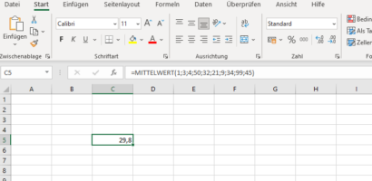 Excel Durchschnitt berechnen mit der MITTELWERT-Funktion