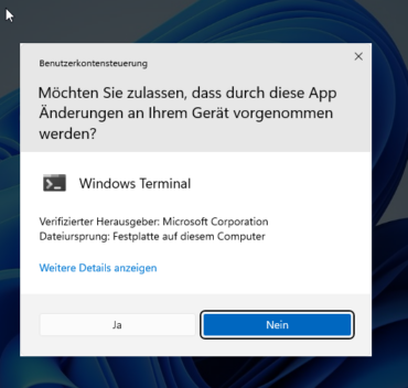 Öffnen der Eingabeaufforderung mit Administratorrechten Windows 11