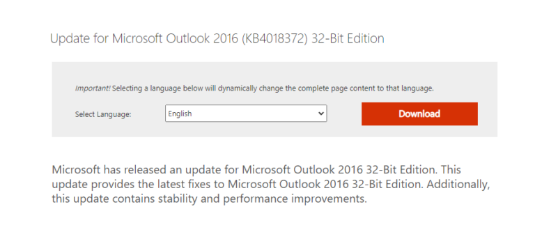 Microsoft Outlook 2016: Outlook erfordert Updates: KB4018372